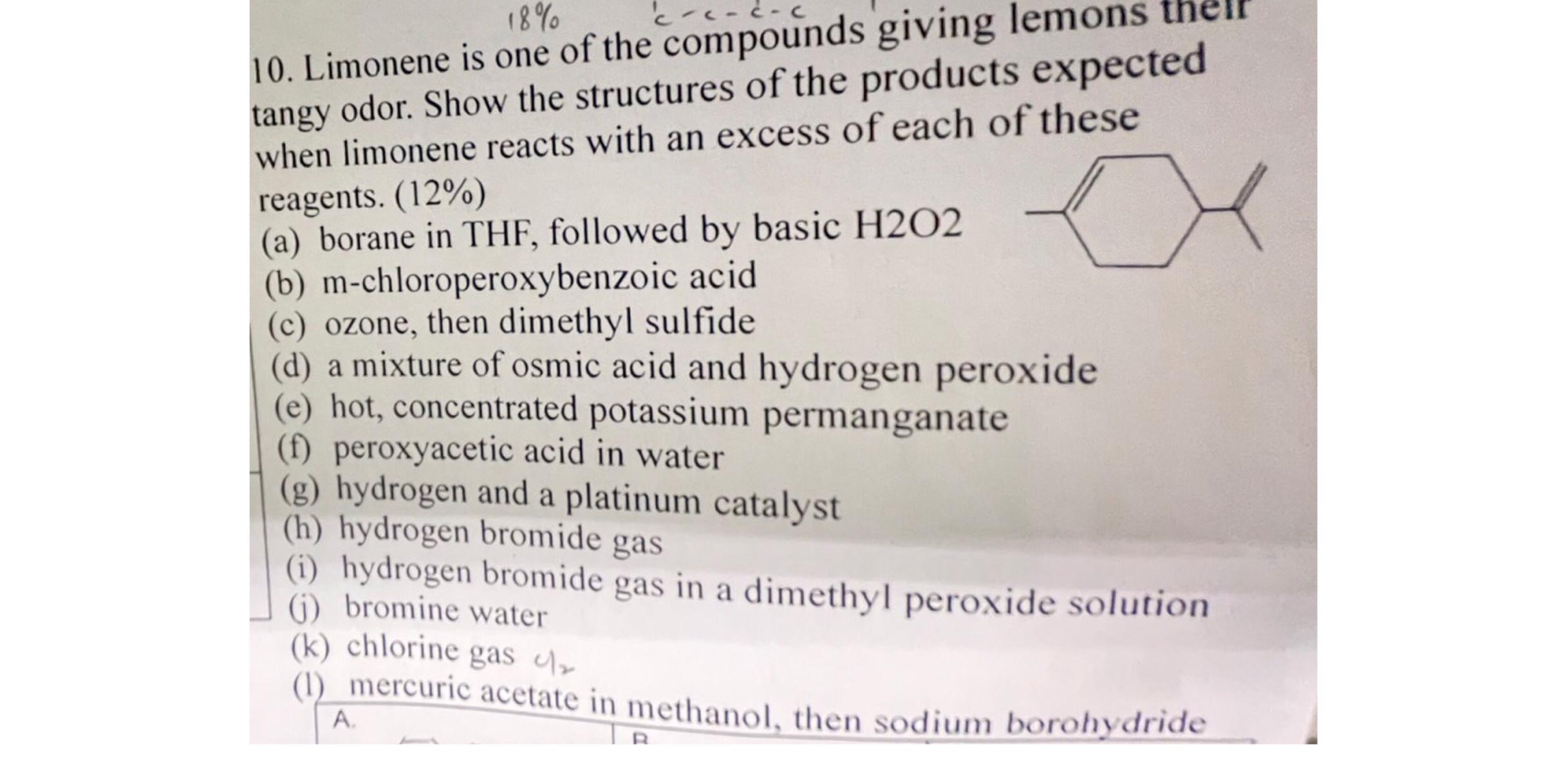 Solved Limonene is one of the compounds giving lemons their | Chegg.com