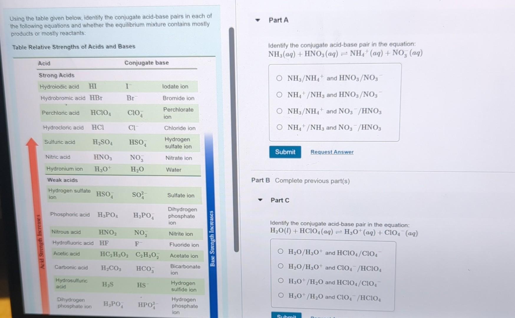 Solved Using the table given below, identify the conjugate | Chegg.com