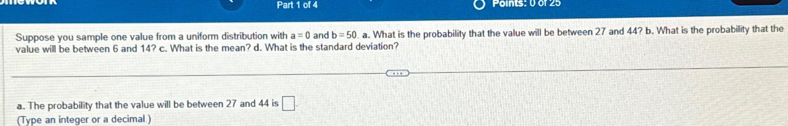 Solved Part 1 ﻿of 4Suppose you sample one value from a | Chegg.com