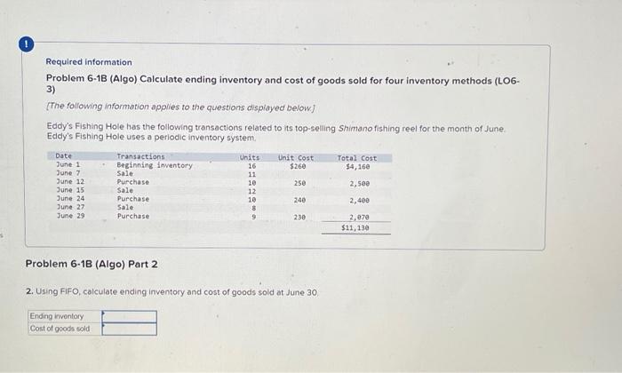 Solved 0 Required information Problem 6-1B (Algo) Calculate | Chegg.com