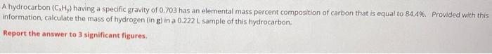 Solved A hydrocarbon (CxHy) having a specific gravity of | Chegg.com