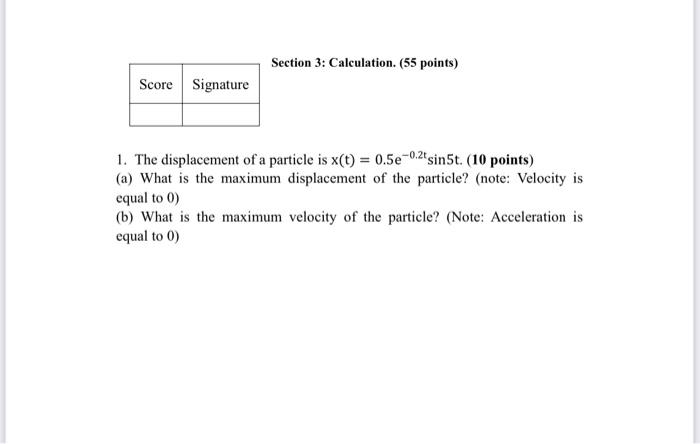 Solved Section 3: Calculation. (55 points) 1. The | Chegg.com