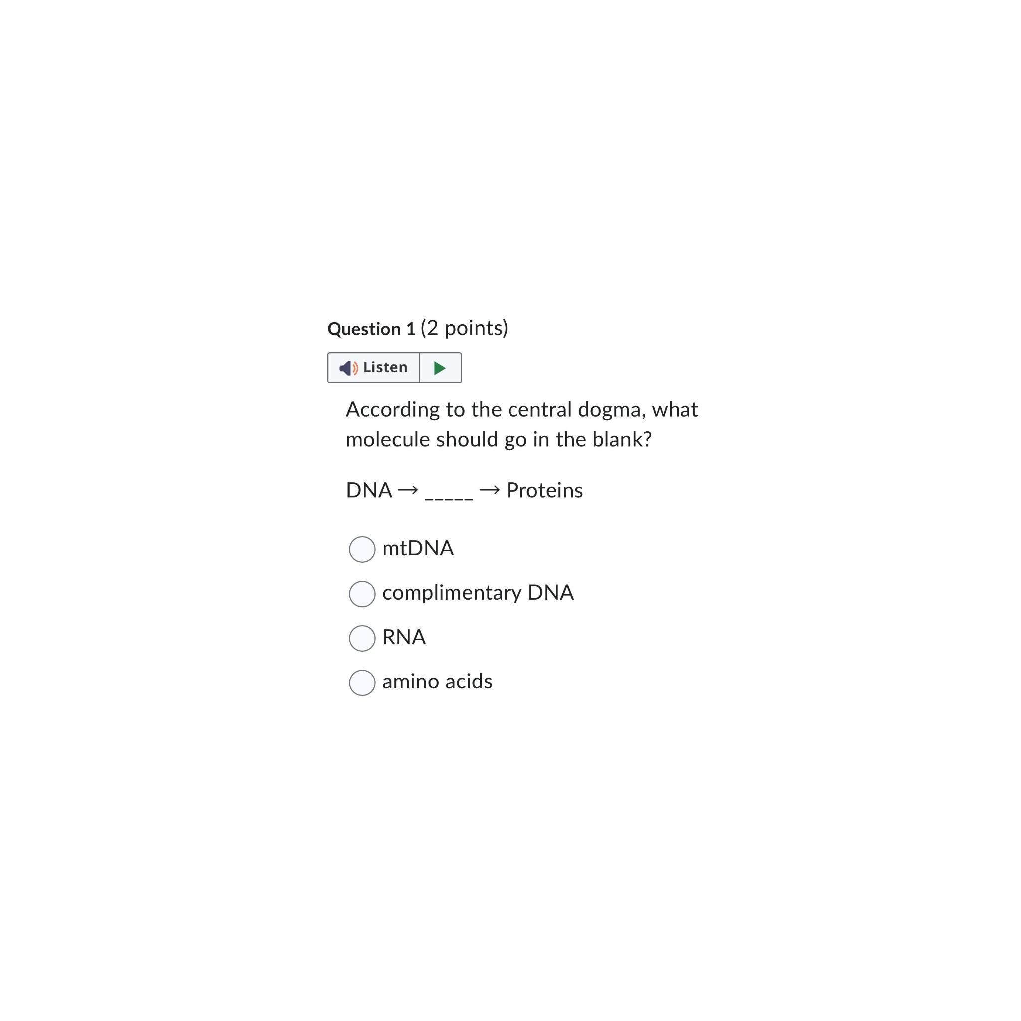 Solved Question 1 (2 points)According to the central dogma, | Chegg.com Solved Question 1 (2 points)According to the central dogma, | Chegg.com