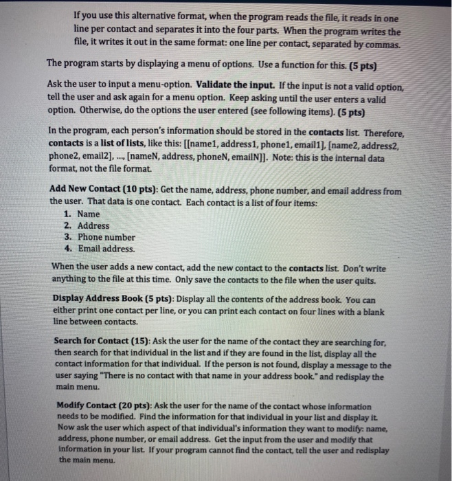 Solved: Project Description Create A Program (contacts.py)... | Chegg.com
