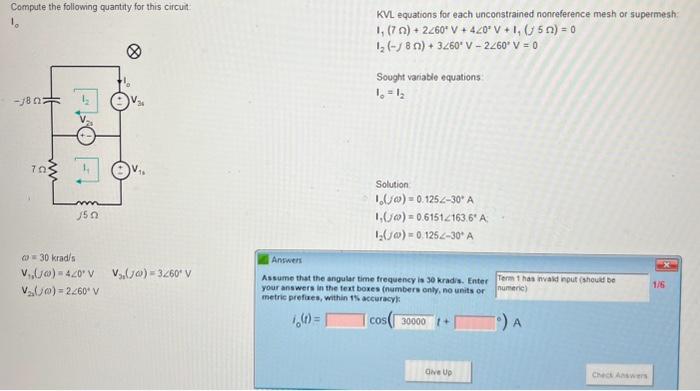 Solved Compute the following quantity for this circuit: KVL | Chegg.com