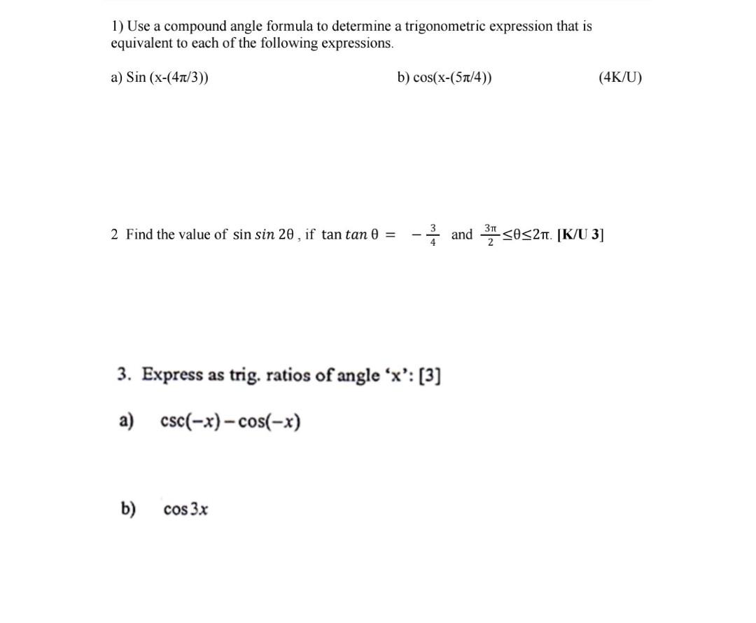 Solved 1) Use a compound angle formula to determine a | Chegg.com