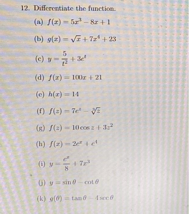 Solved 2. Differentiate the function. (a) f(x)=5x3−8x+1 (b) | Chegg.com