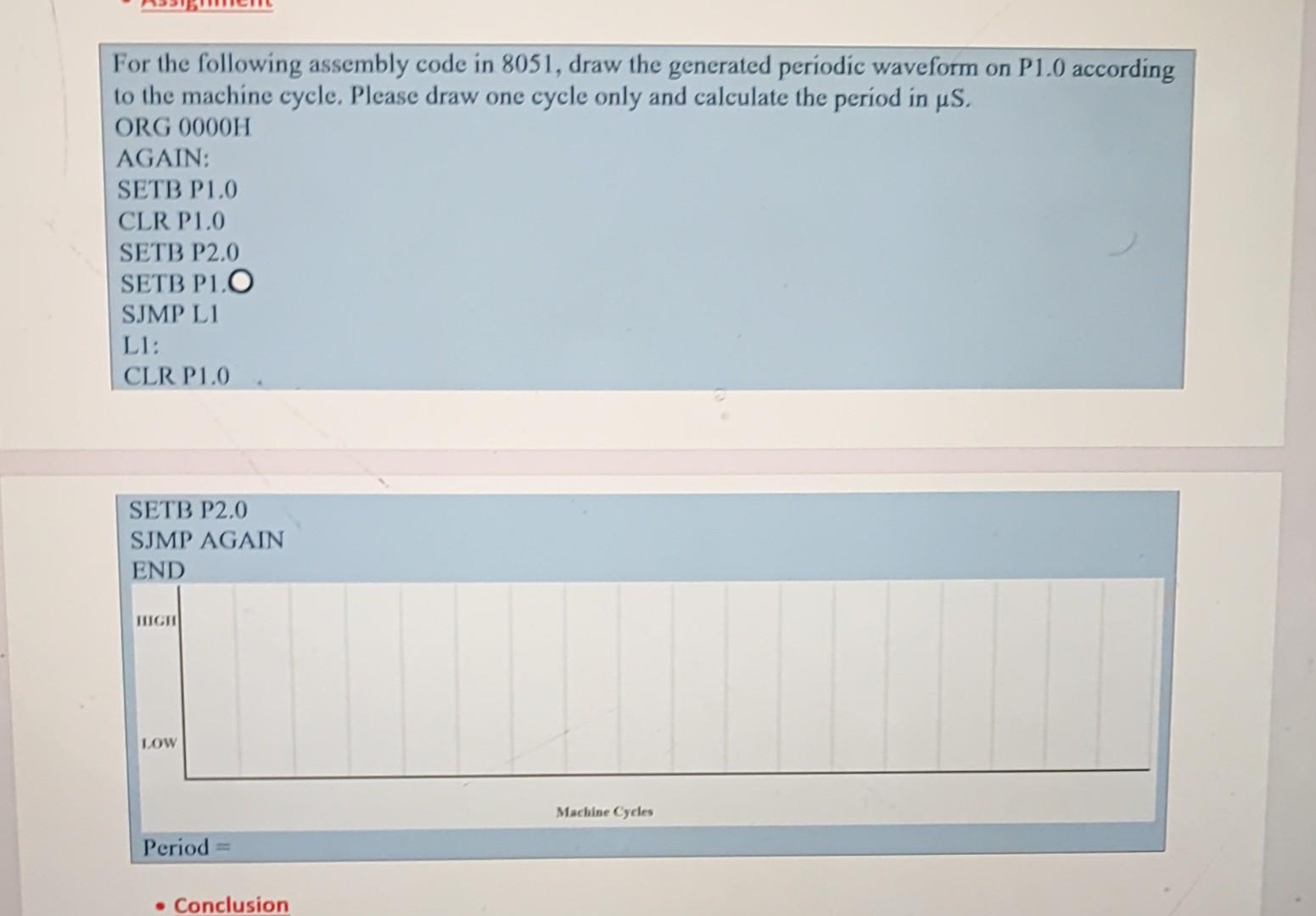 Solved For the following assembly code in 8051 , draw the | Chegg.com