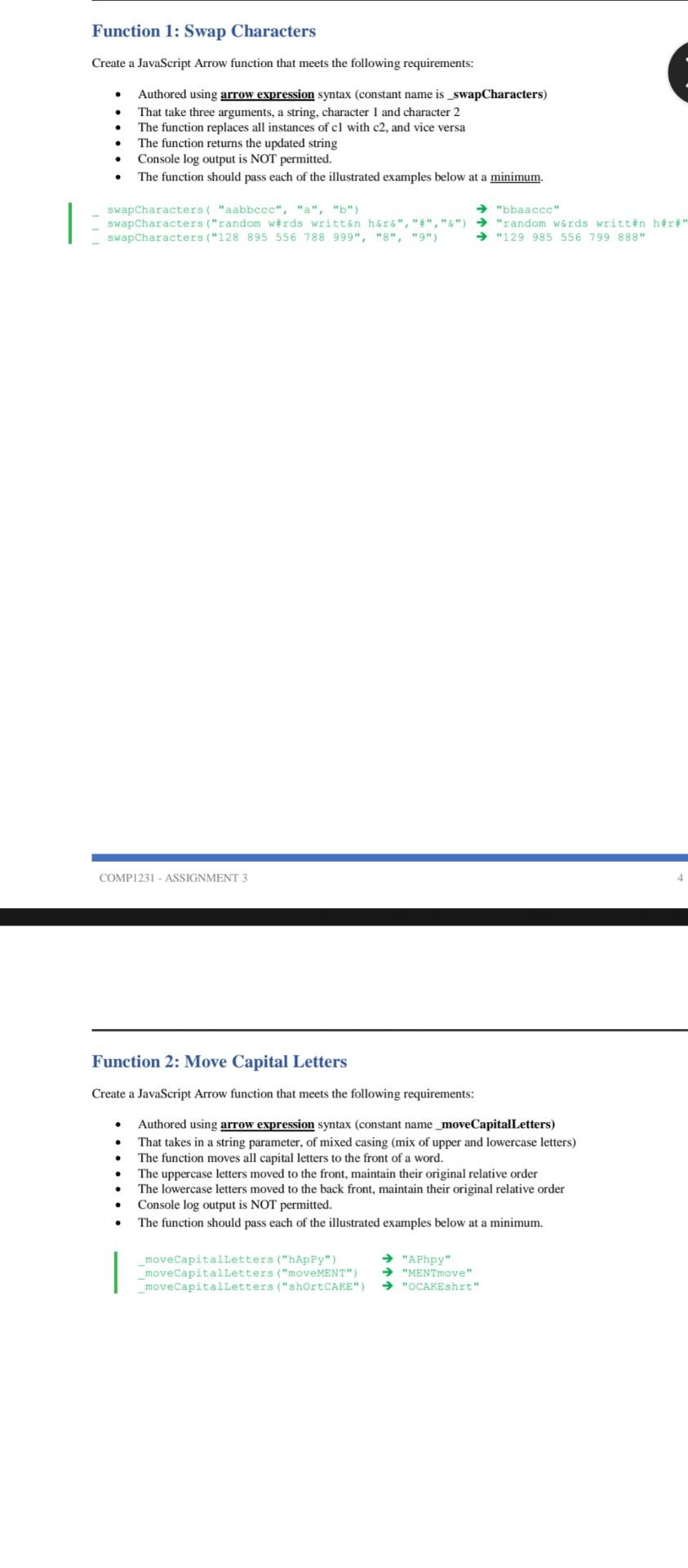 Solved Function 1: Swap Characters Create a JavaScript Arrow | Chegg.com