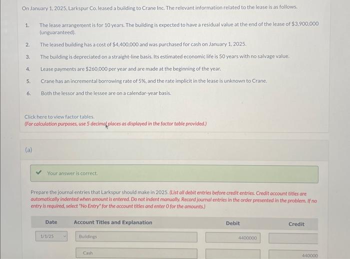 Solved On January 1, 2025, Larkspur Co leased a building to | Chegg.com
