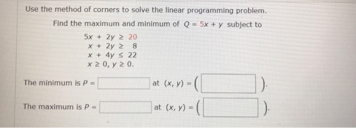 Solved Use the method of corners to solve the linear | Chegg.com