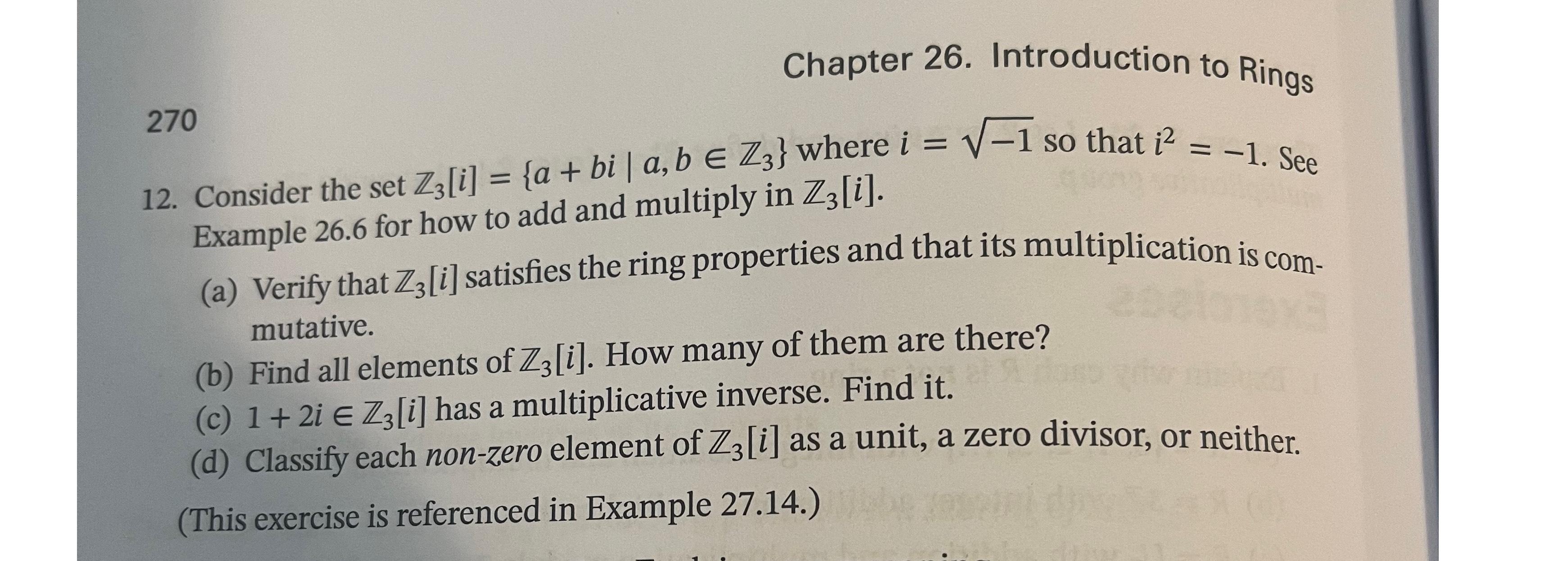 Solved Chapter 26. ﻿Introduction to Rings27012. ﻿Consider | Chegg.com