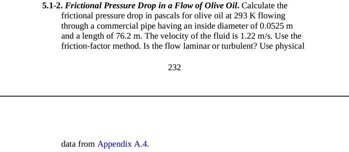 Solved 5.1-2. Frictional Pressure Drop in a Flow of Olive | Chegg.com
