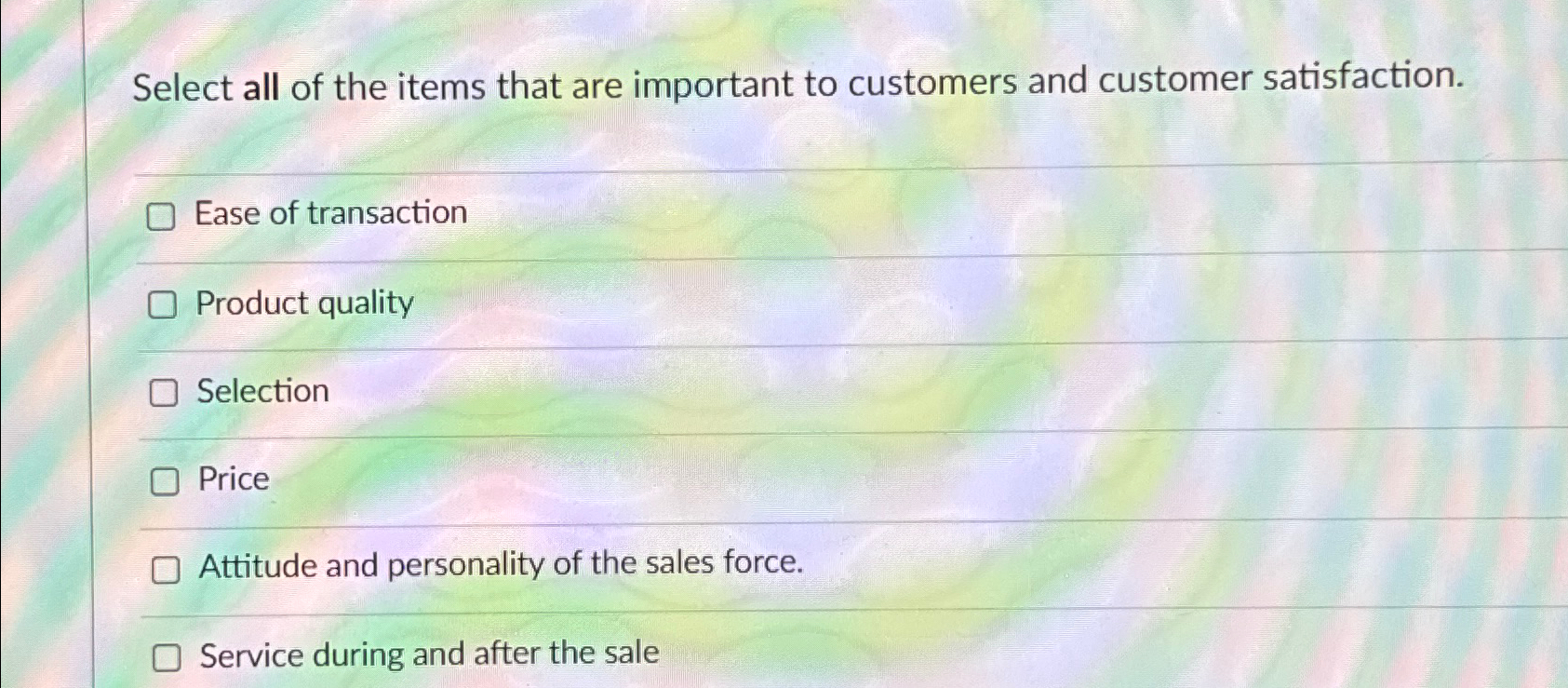 Solved Select all of the items that are important to | Chegg.com