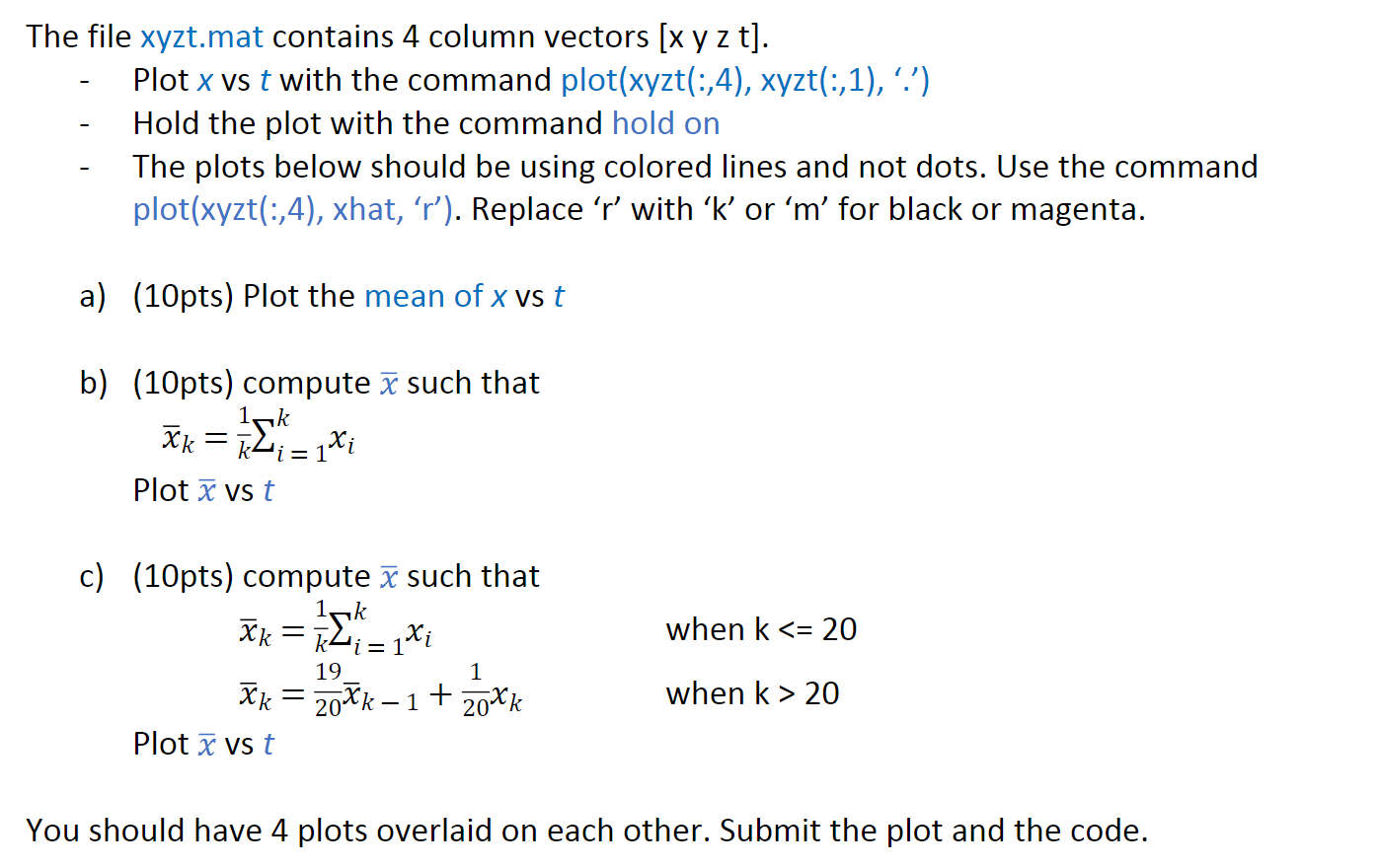 Solved The file xyzt.mat contains 4 ﻿column vectors | Chegg.com