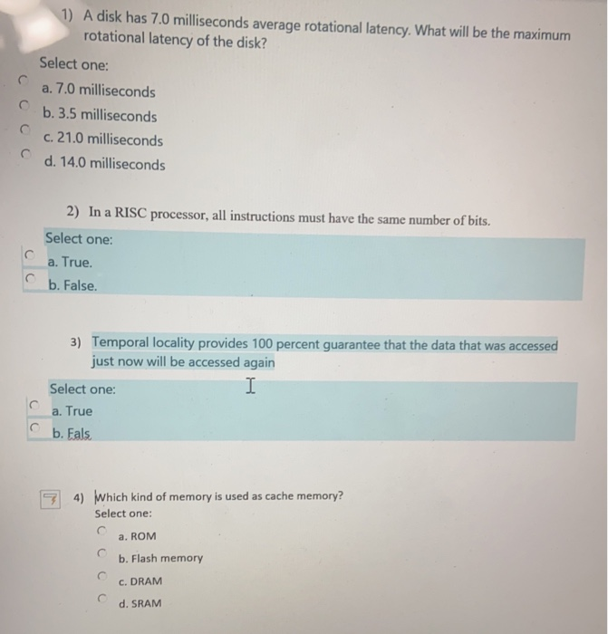 Solved 1 A Disk Has 70 Milliseconds Average Rotational