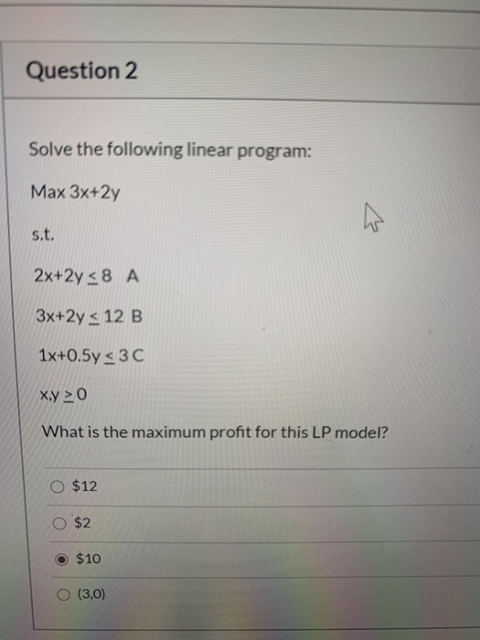 Solved Question 2 Solve the following linear program: Max | Chegg.com