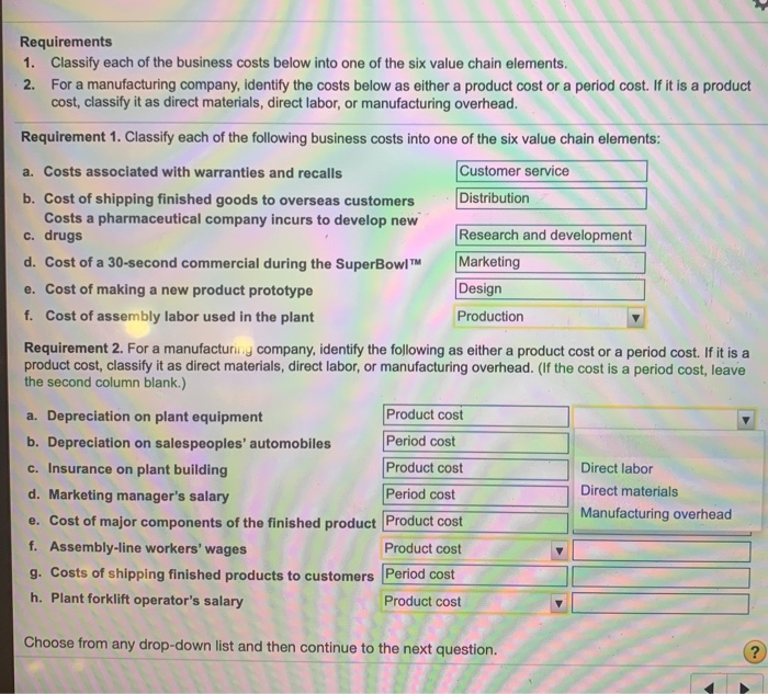 Solved Requirements 1. Classify each of the business costs | Chegg.com
