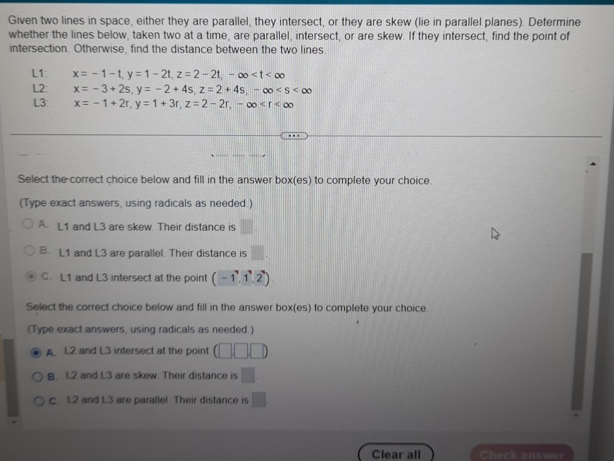 Solved Given two lines in space, either they are parallel, | Chegg.com