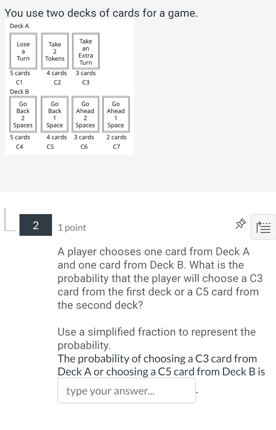 Solved You use two decks of cards for a game. 2 1 point A | Chegg.com