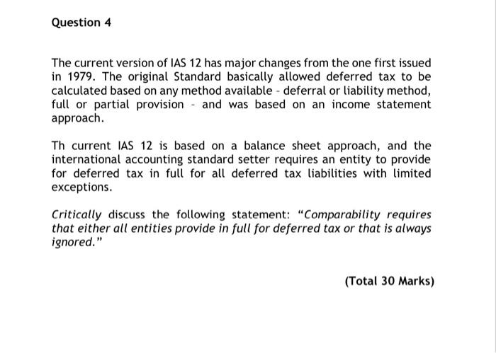 Question 4 The current version of IAS 12 has major | Chegg.com