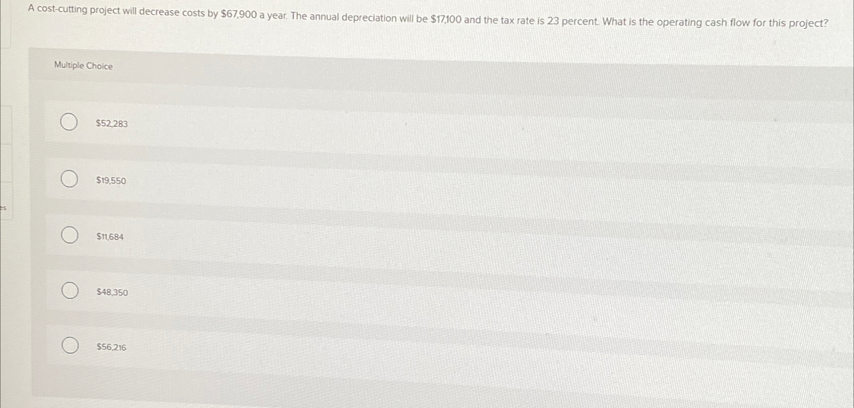 Solved A cost-cutting project will decrease costs by $67,900 | Chegg.com