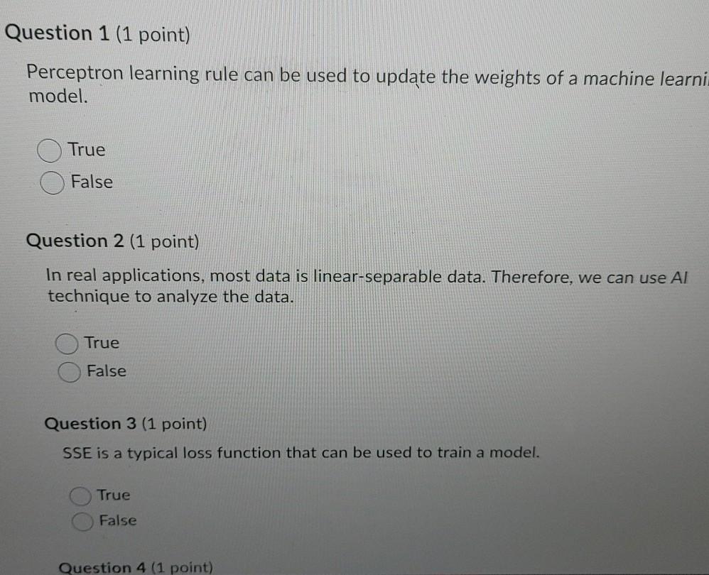 Solved Question 1 (1 point) Perceptron learning rule can be | Chegg.com