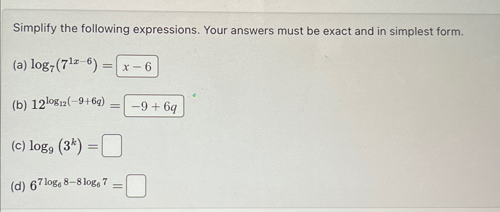 Solved Simplify the following expressions. Your answers must | Chegg.com