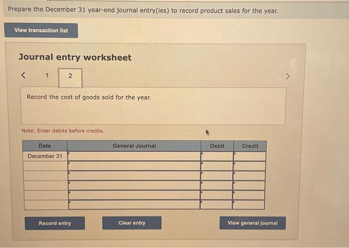 Solved Prepare the December 31 year-end journal entry(les) | Chegg.com