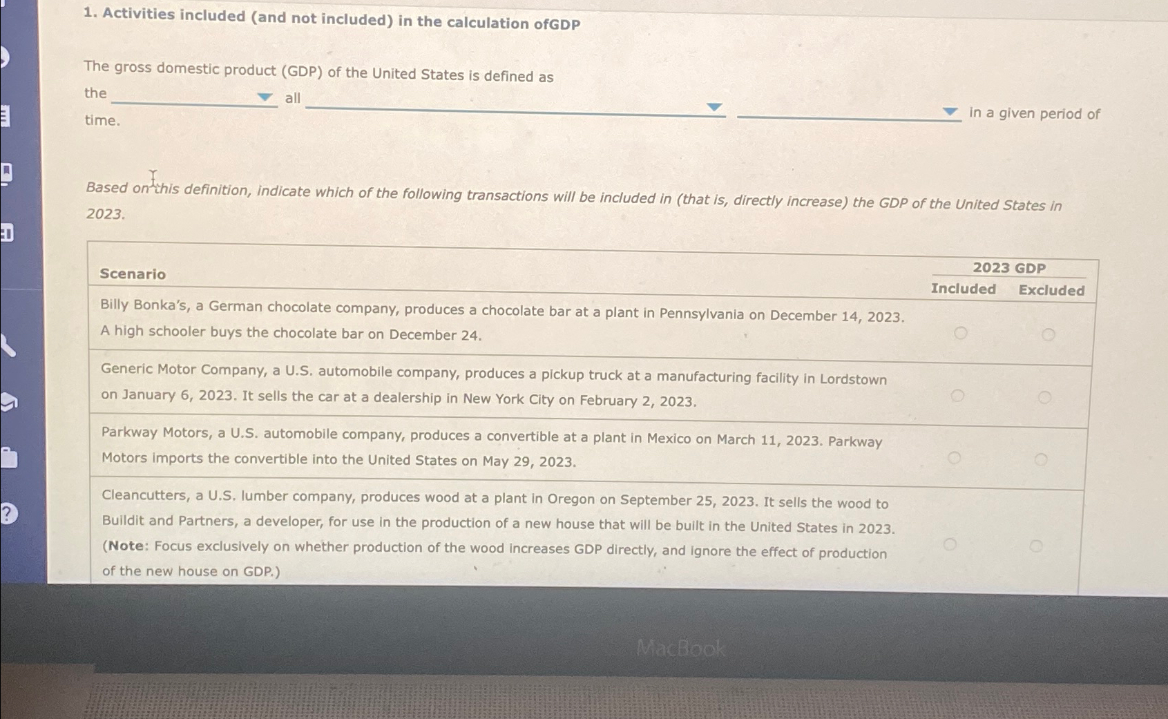 Solved Activities included (and not included) ﻿in the | Chegg.com