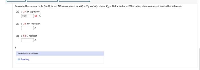 Solved Calculate the rms currents (in A) for an AC source | Chegg.com