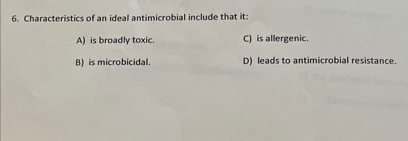 Solved Characteristics of an ideal antimicrobial include | Chegg.com