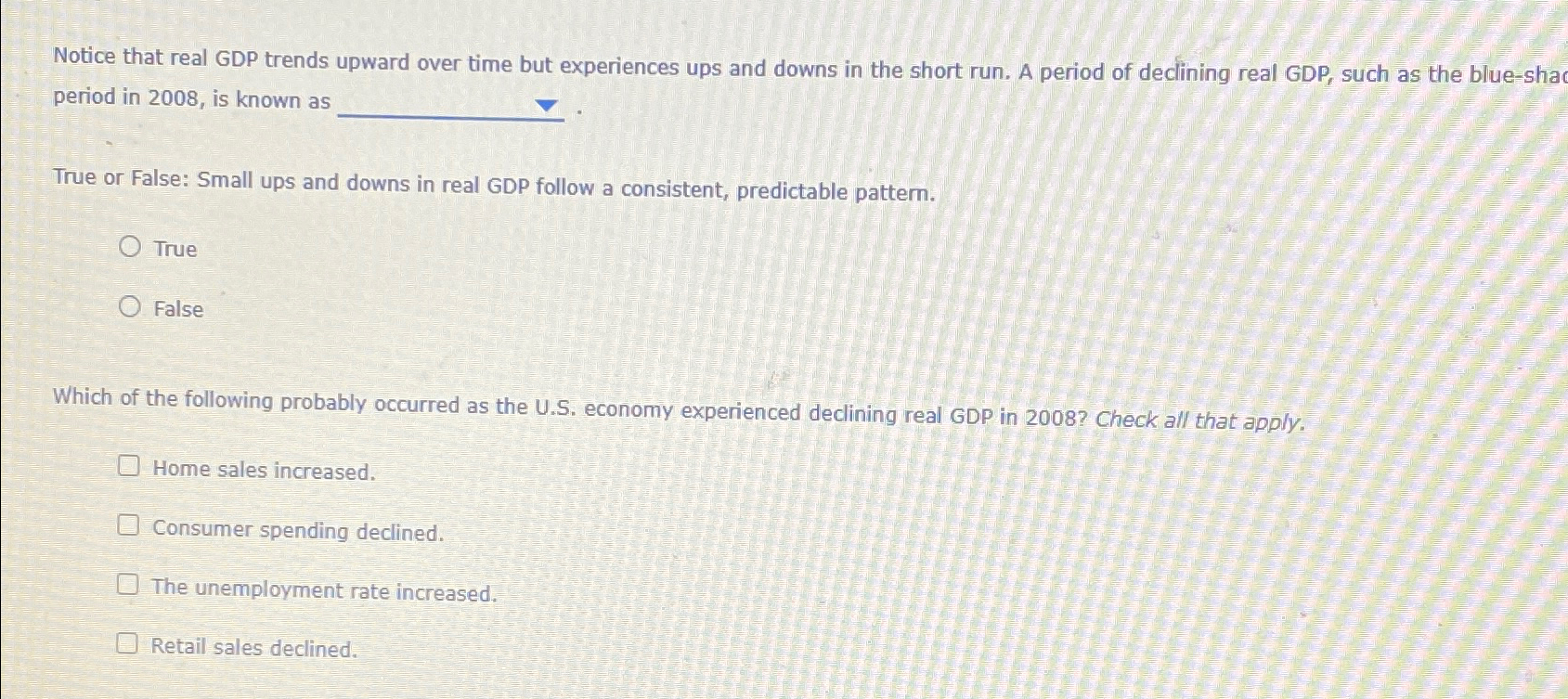 Solved Notice that real GDP trends upward over time but | Chegg.com