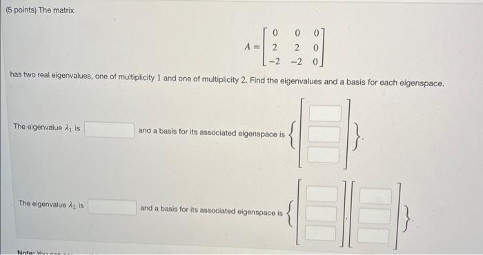 Solved (5 points) The matrix A=⎣⎡02−202−2000⎦⎤ has two real | Chegg.com