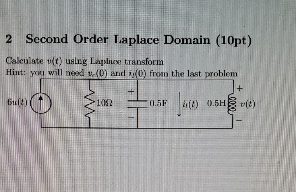 Solved 2 Second Order Laplace Domain (10pt) Calculate v(t) | Chegg.com