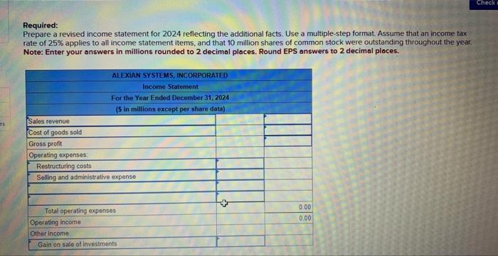 Solved Required: Prepare a revised income statement for 2024 | Chegg.com