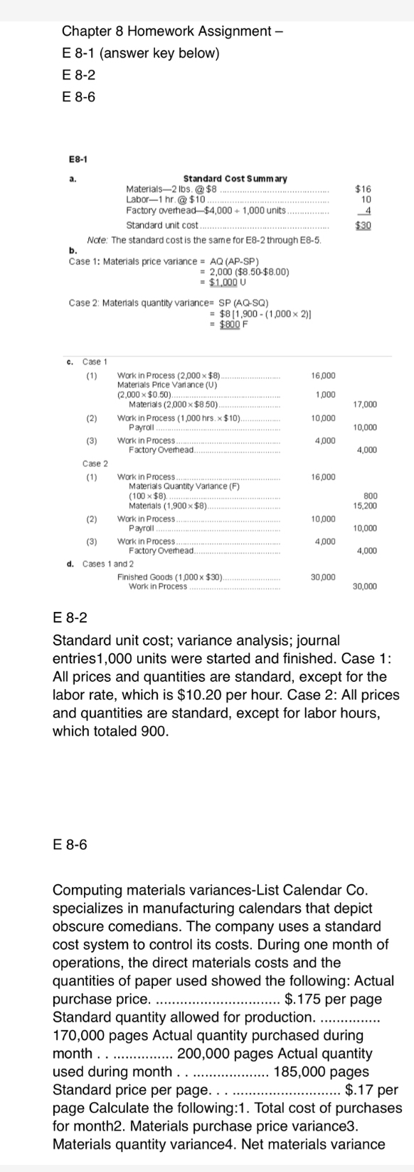 Solved Chapter 8 ﻿Homework Assignment -E 8-1 (answer key | Chegg.com