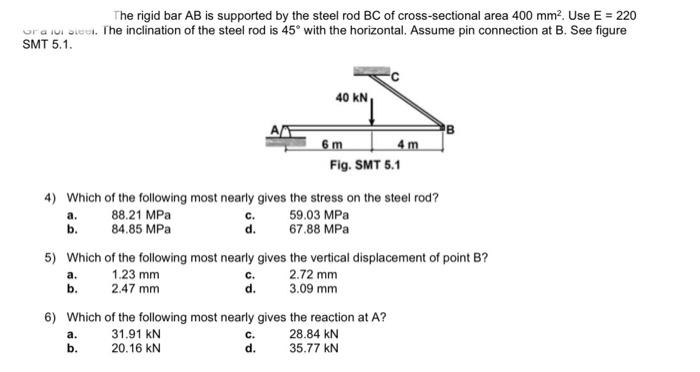 Solved The rigid bar AB is supported by the steel rod BC of | Chegg.com