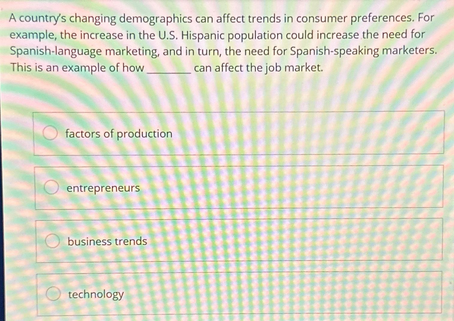 Solved A country's changing demographics can affect trends | Chegg.com