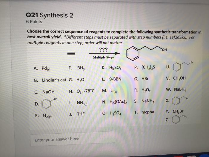 Solved OH Q21 Synthesis 2 6 Points Choose the correct | Chegg.com