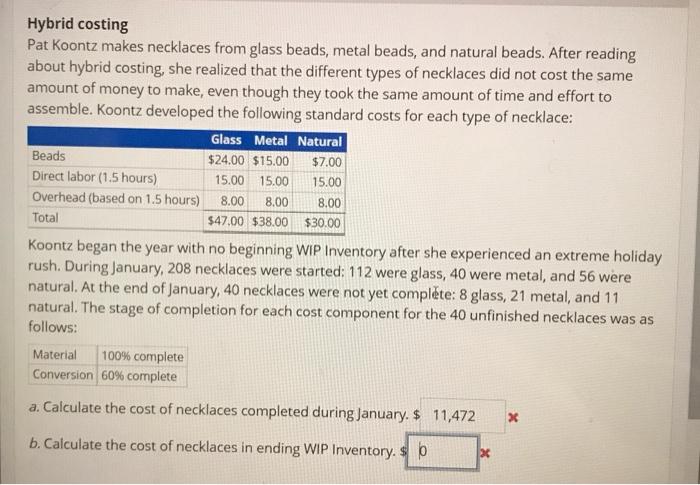 Solved Hybrid costing Pat Koontz makes necklaces from glass | Chegg.com