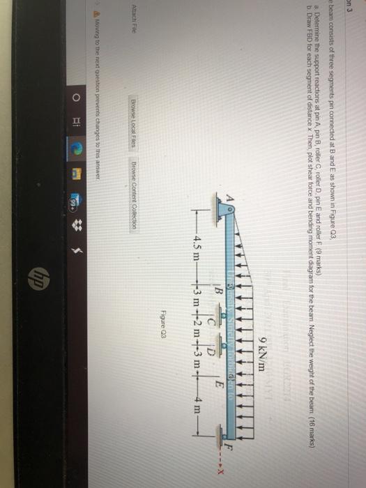 Solved on 3 e beam consists of three segments pin connected | Chegg.com