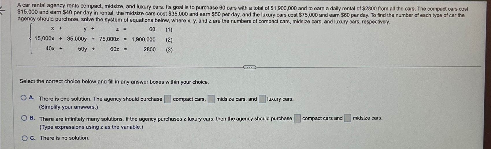 Solved A car rental agency rents compact, midsize, and | Chegg.com