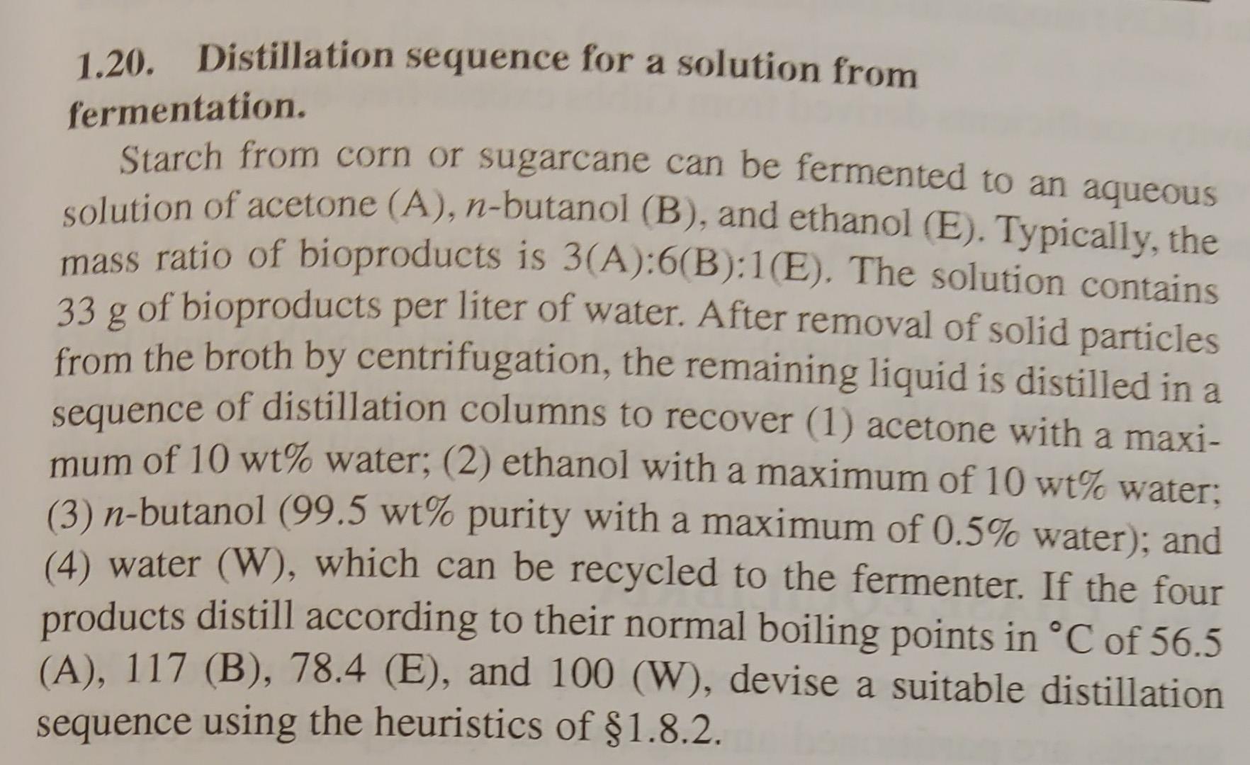 Solved 1.20. Distillation sequence for a solution from | Chegg.com
