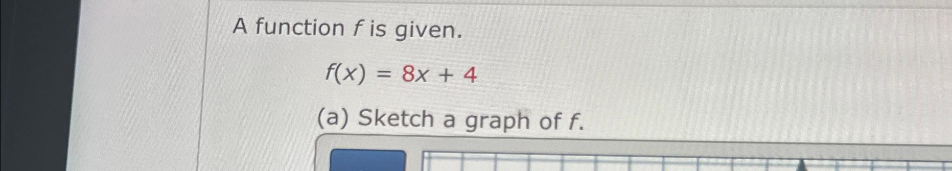 Solved A function f ﻿is given.f(x)=8x+4(a) ﻿Sketch a graph | Chegg.com