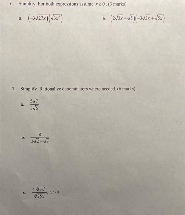 Solved 6. Simplify. For both expressions assume x≥0. ( 3 | Chegg.com