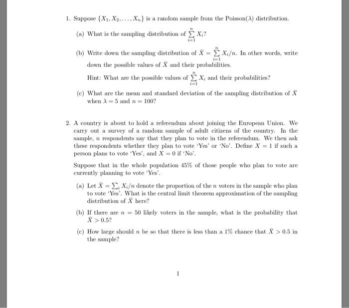 Solved 1. Suppose {X1, X2,...,xn) is a random sample from | Chegg.com