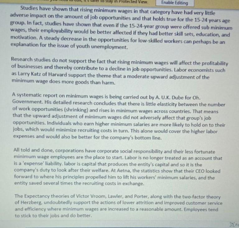 Solved to stay in Protected View Enable Editing Studies have | Chegg.com