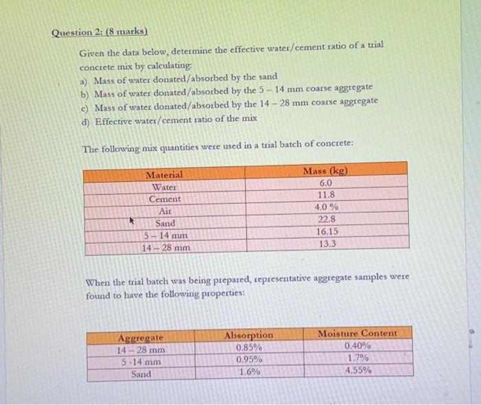 Solved estion 2: ( 8 marks) Given the data below, determine | Chegg.com Solved estion 2: ( 8 marks) Given the data below, determine | Chegg.com