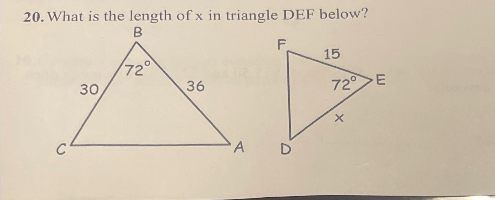 Solved What is the length of x ﻿in triangle DEF below? | Chegg.com